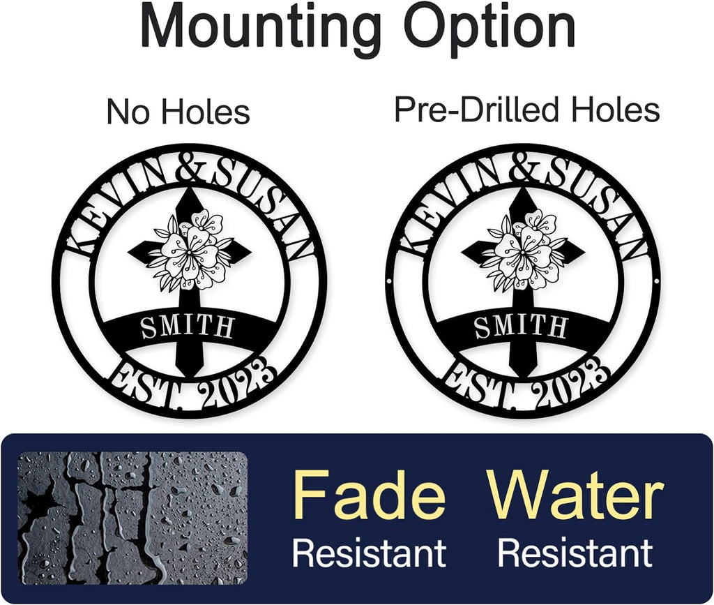 Personalized Cross Family Name Sign | Custom Round Design | 14-Gauge ...