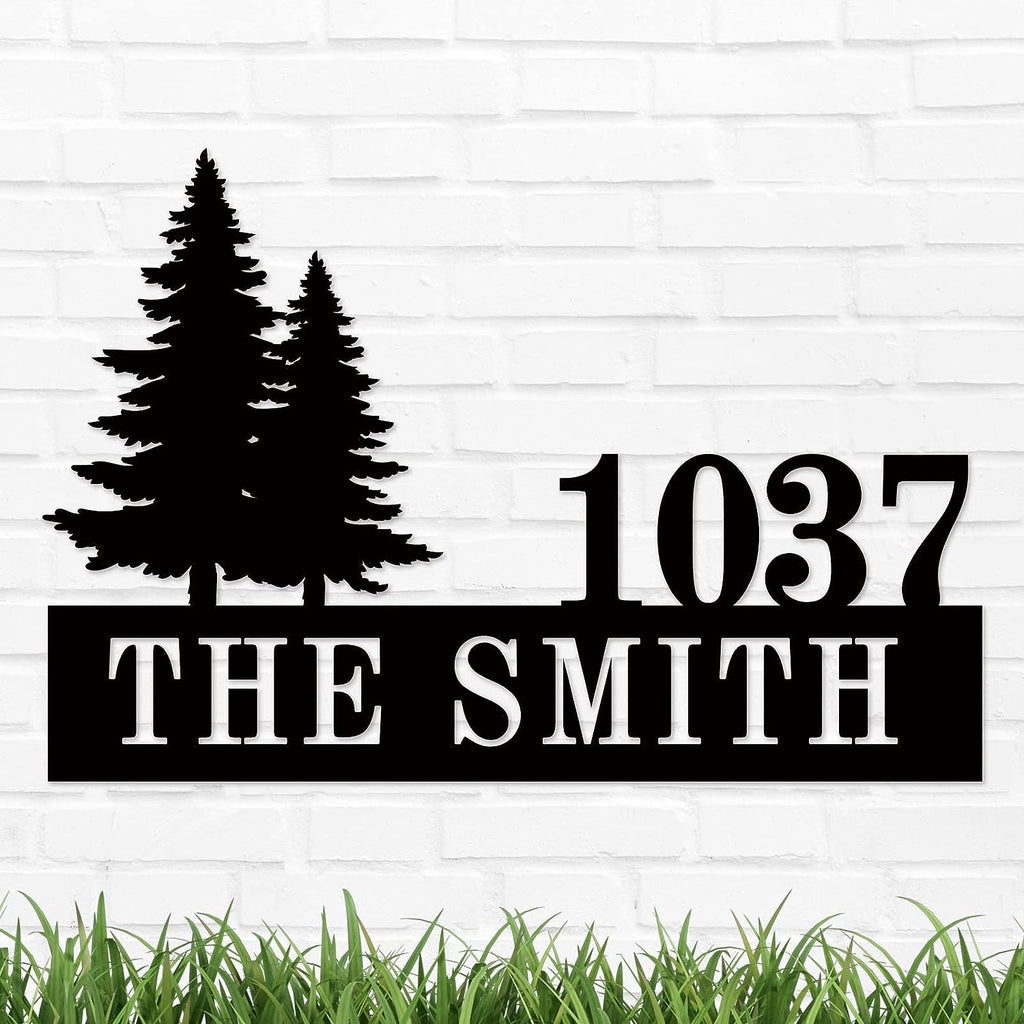 Personalized Pine Trees House Number Metal Sign | Custom Laser Cut ...
