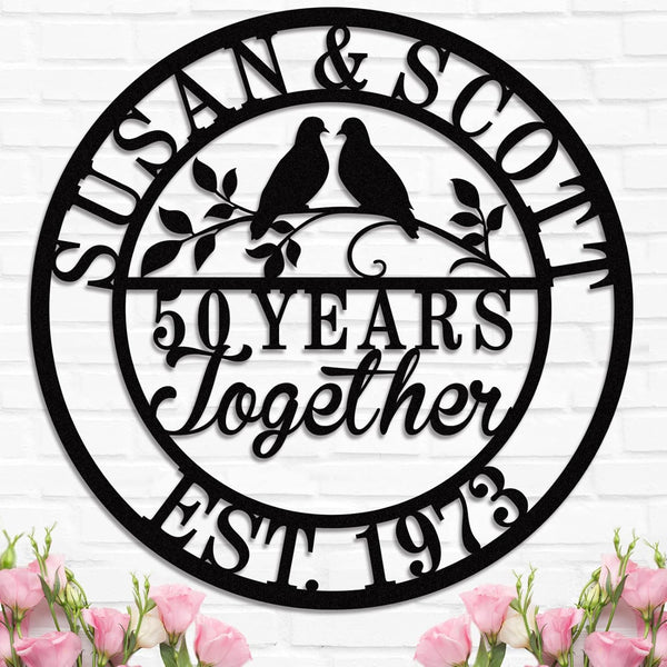 Personalized Anniversary Metal Sign | Custom Round Design with Birds ...