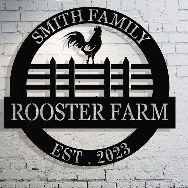 Personalized Family Rooster Metal Sign | Custom Round Design | 14-Gauge ...
