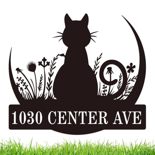 Custom Cat Address Sign - Personalized Metal Yard Decor – ENFODREAM
