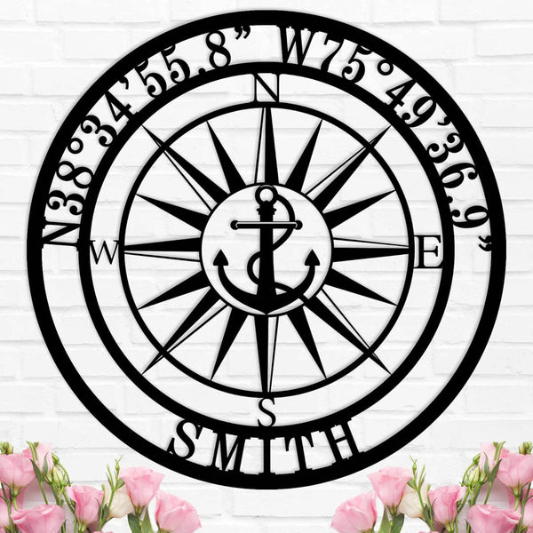 Custom Nautical Compass Sign with Anchor Design | Durable Steel Decor ...