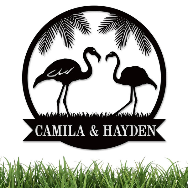Custom Flamingo Couple Metal Sign - Personalized Romantic Decor – ENFODREAM