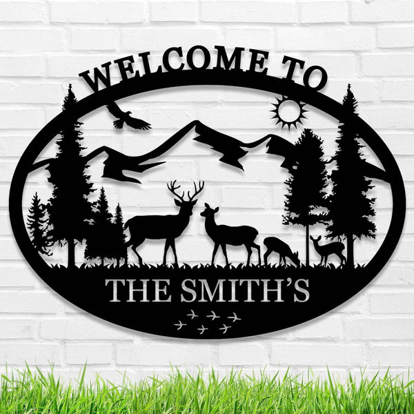 Custom Deer Metal Sign | Personalized Family Name Decor – ENFODREAM