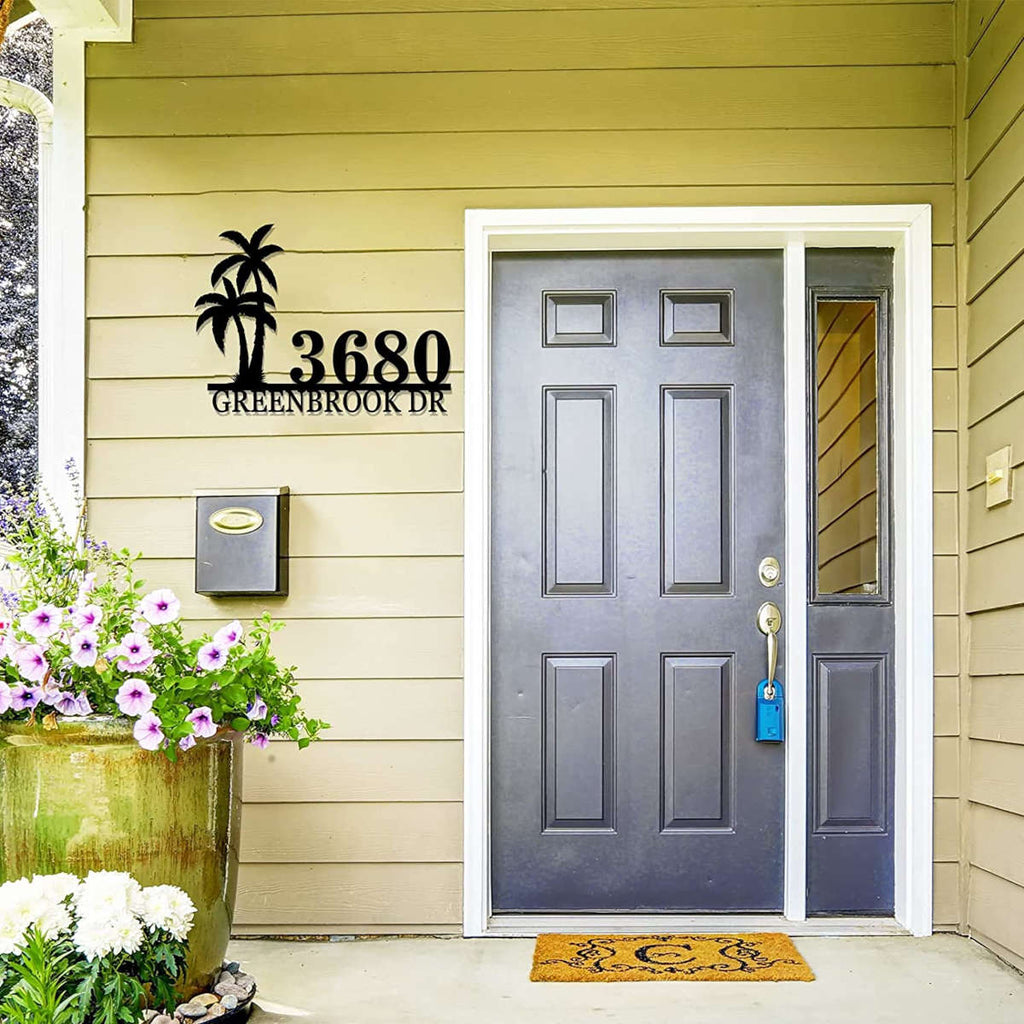 Custom Palm Tree Metal Address Sign – Personalized House Number and ...