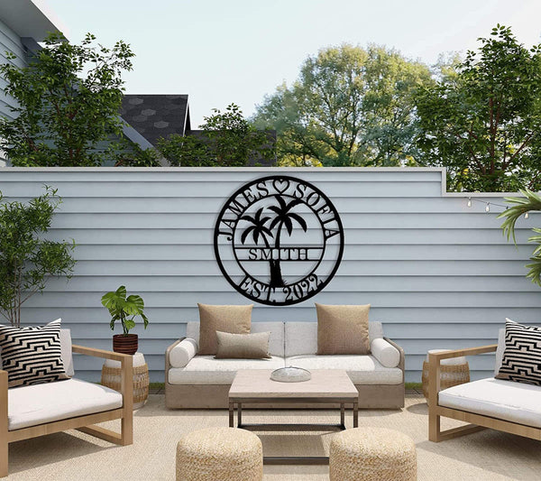 Custom Palm Tree Metal Sign - Personalized Tropical Wall Decor for Home ...